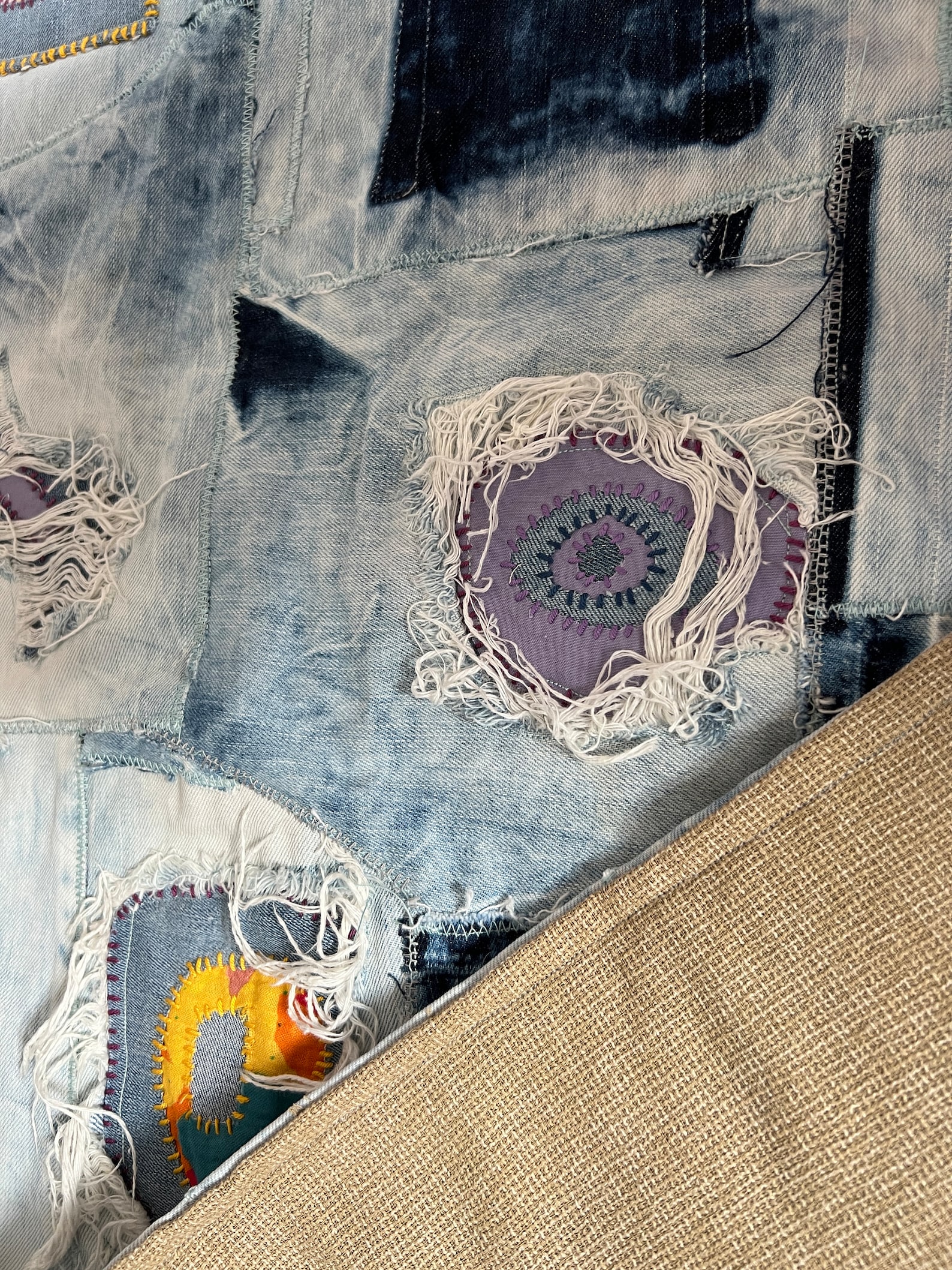 Modern Denim Patchwork Wall Hanging, Upcycled Jean Wall Decor - Etsy