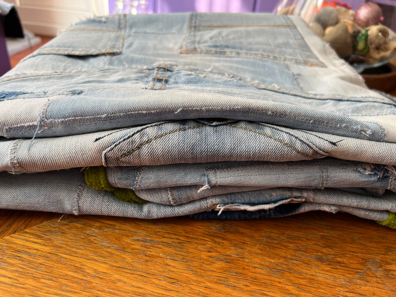 Recycled Denim Blanket, Eco-friendly Denim Throw, Repurposed Jean Sofa ...