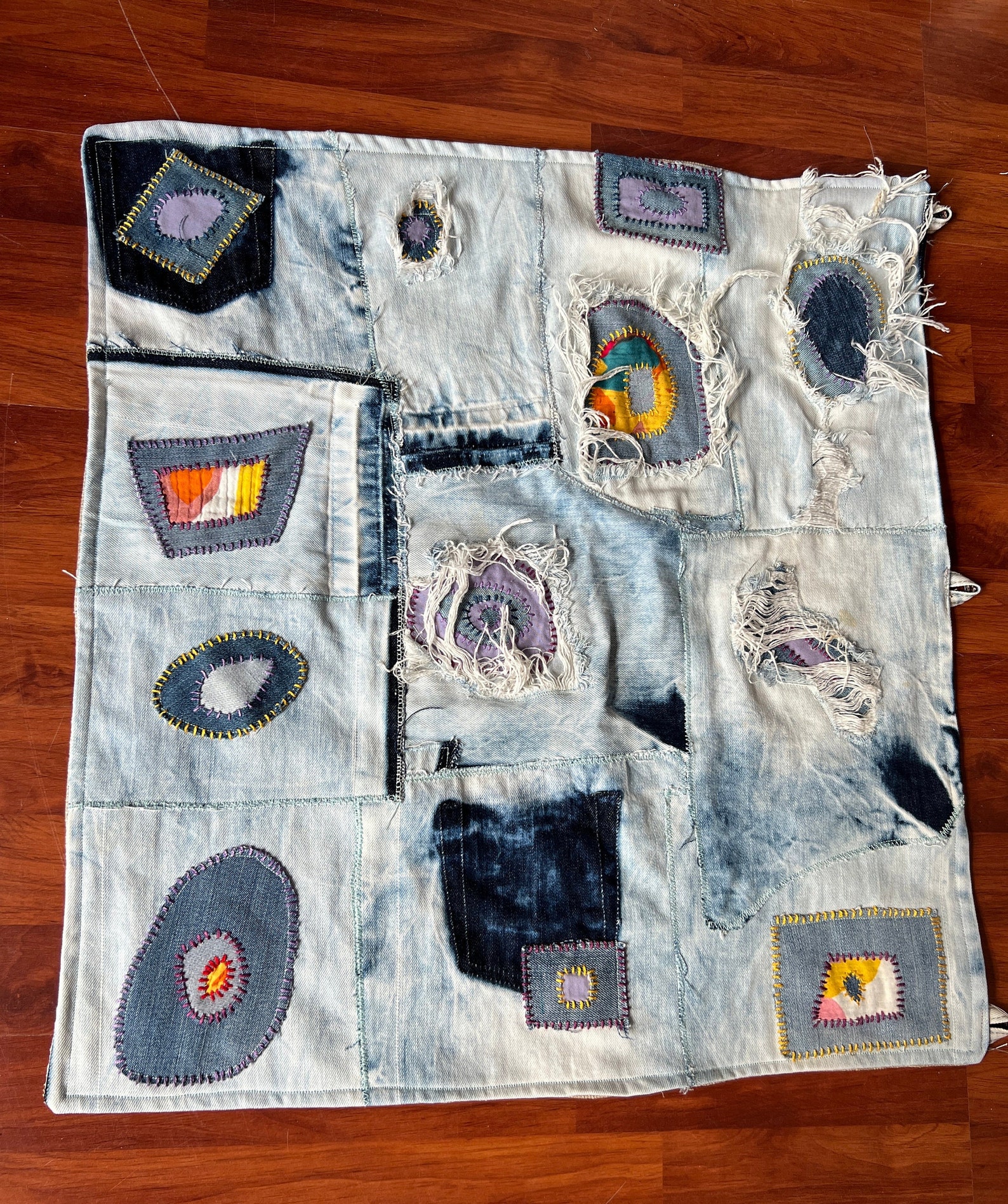 Modern Denim Patchwork Wall Hanging, Upcycled Jean Wall Decor - Etsy