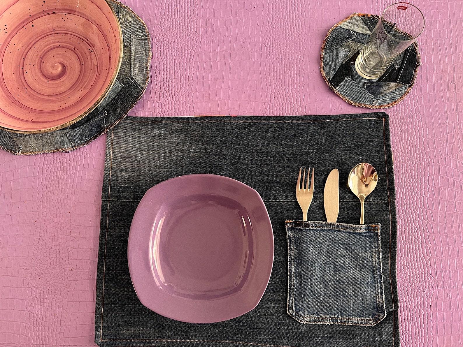 Denim Service Table Set, Set of Dinning Table, Jean Placemats, Denim ...