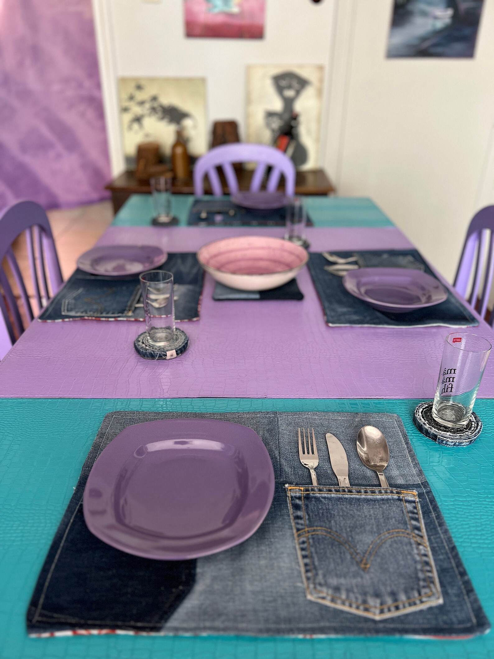 Recycled Denim Table Set: Placemats, Coasters & Trivet - Etsy