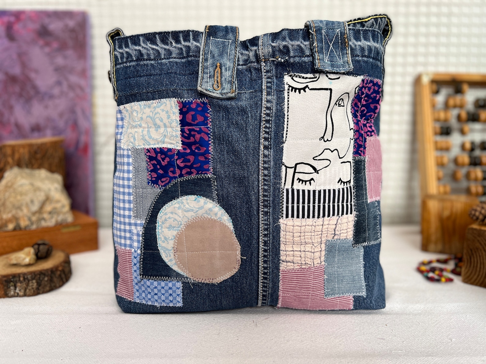 Casual Medium Jeans Bag Upcycled Denim Bag Patchwork Denim - Etsy