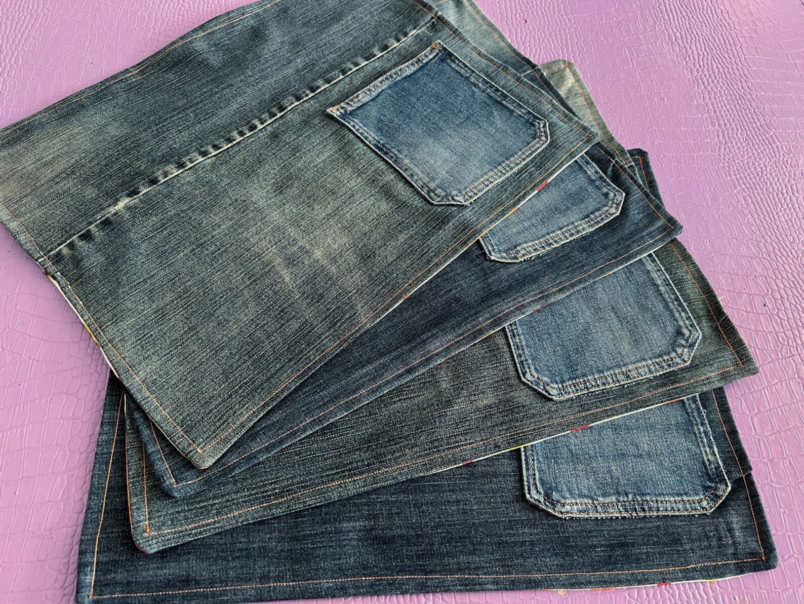 Denim Service Table Set, Set of Dinning Table, Jean Placemats, Denim ...