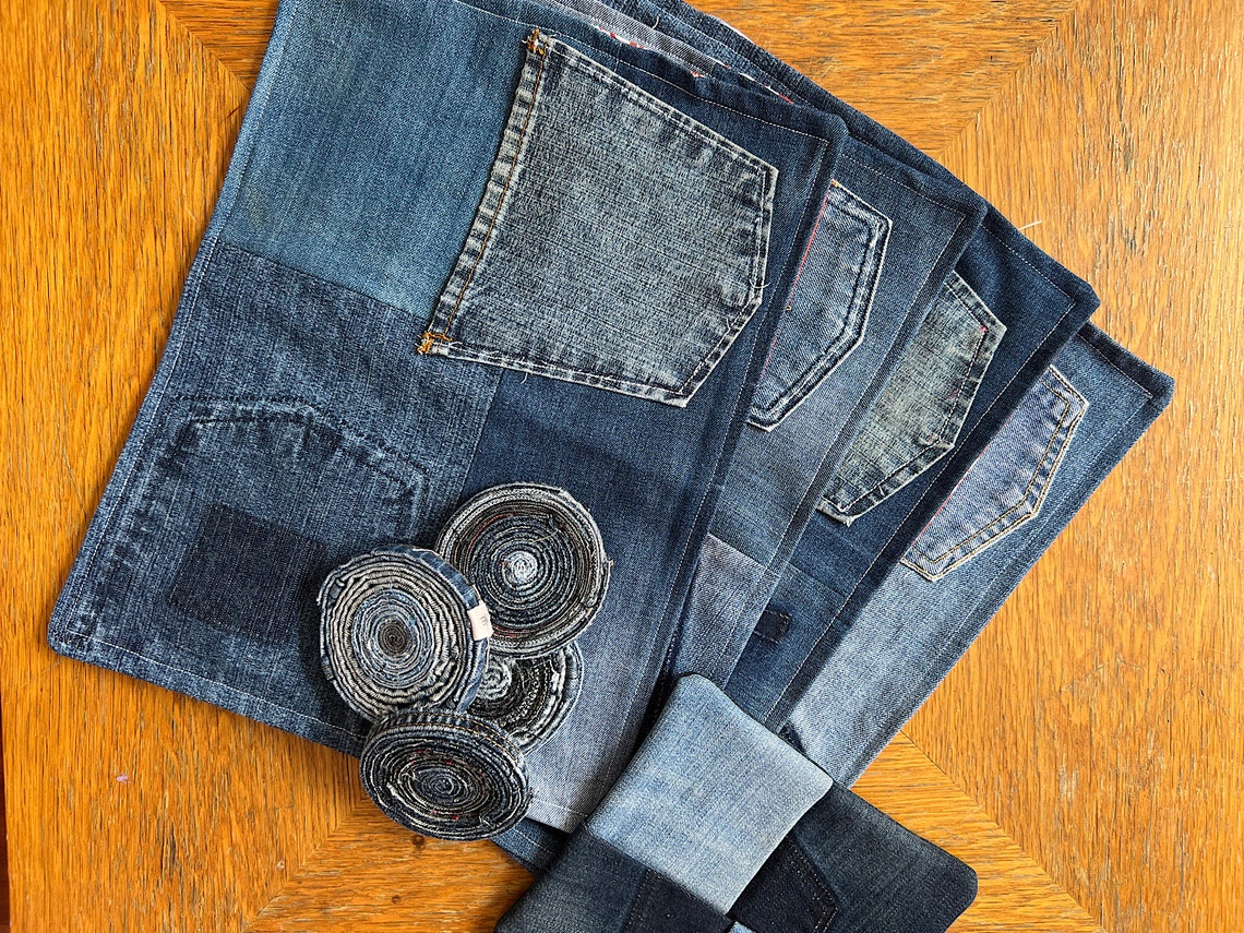 Recycled Denim Table Set: Placemats, Coasters & Trivet - Etsy