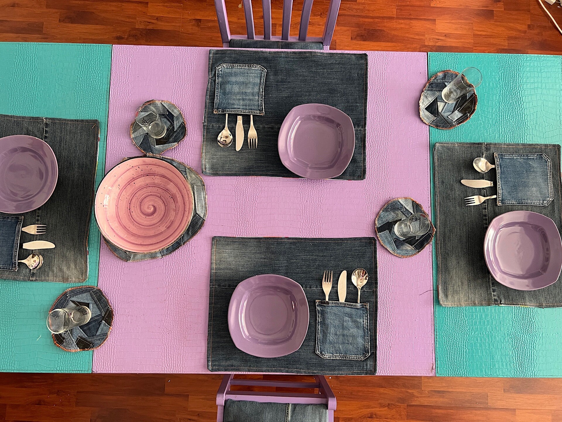 Denim Service Table Set, Set of Dinning Table, Jean Placemats, Denim ...