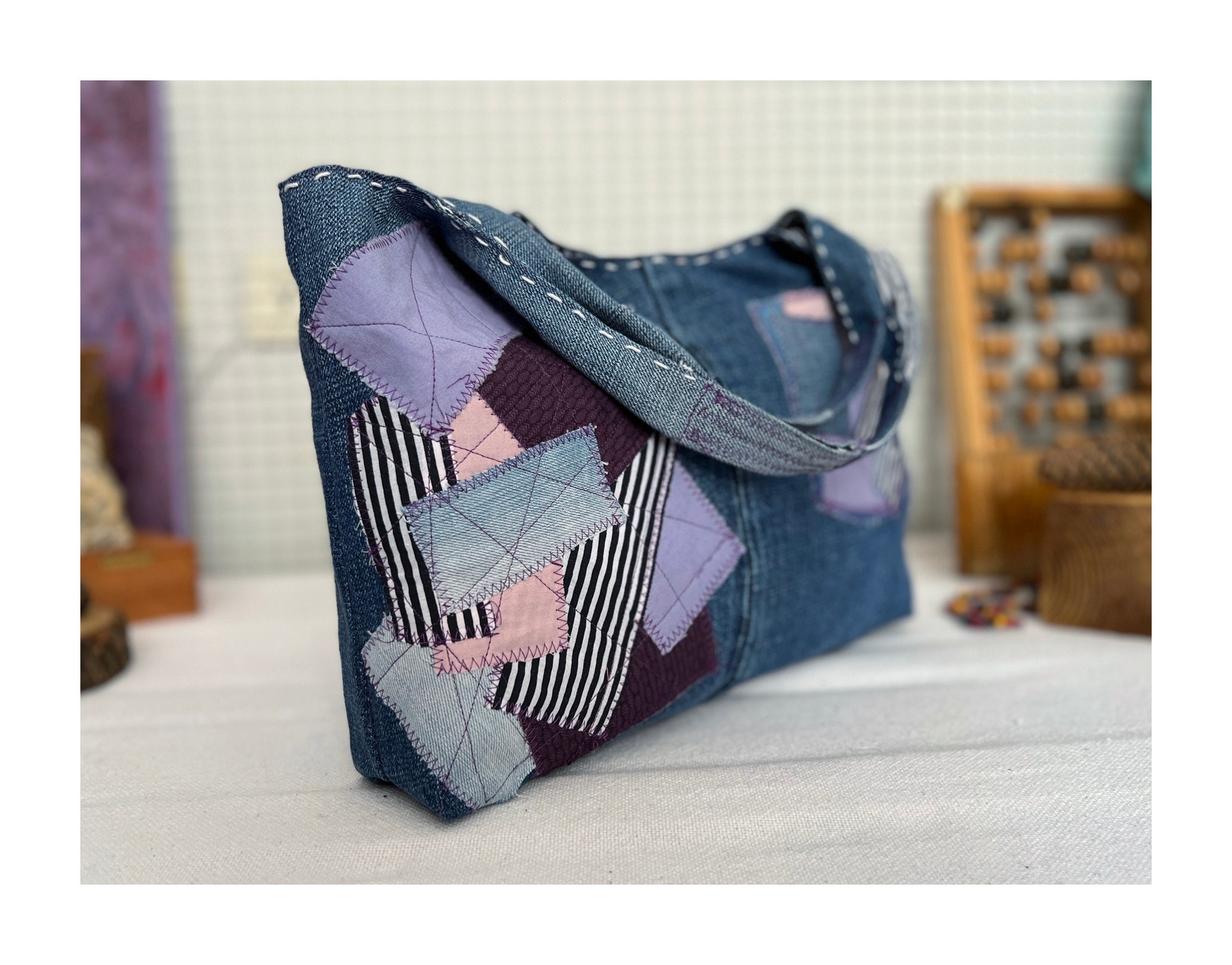Patchwork Denim Bag, Ecofriendly Gift, Everyday Bag, Market Bag, - Etsy