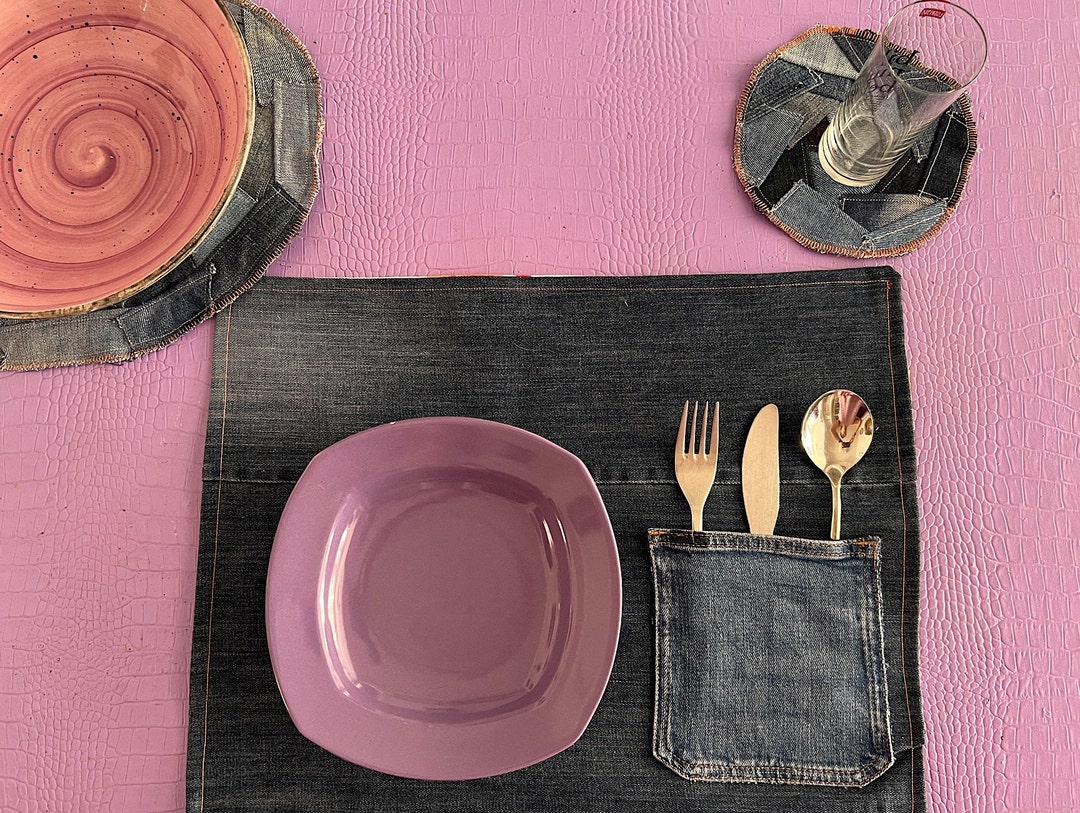 Denim Table Service Set, Jean Dining Service - Etsy