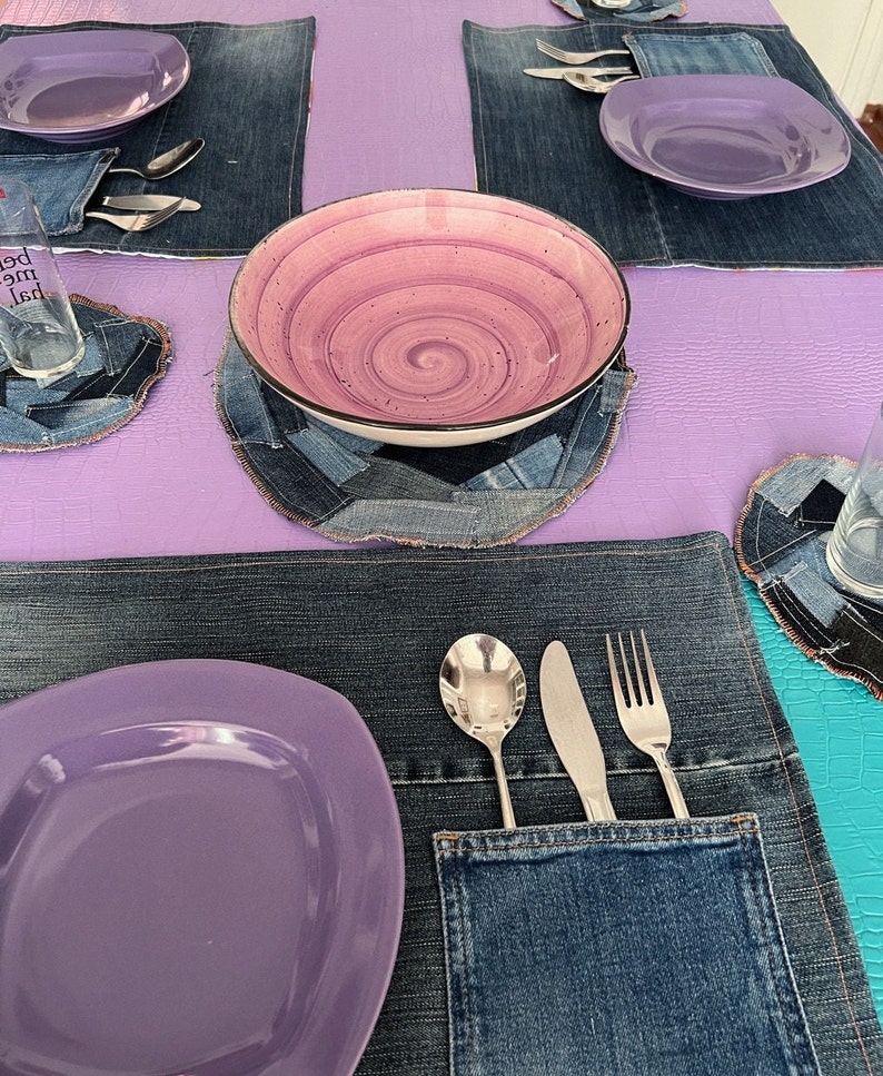 Denim Service Table Set, Set of Dinning Table, Jean Placemats, Denim ...