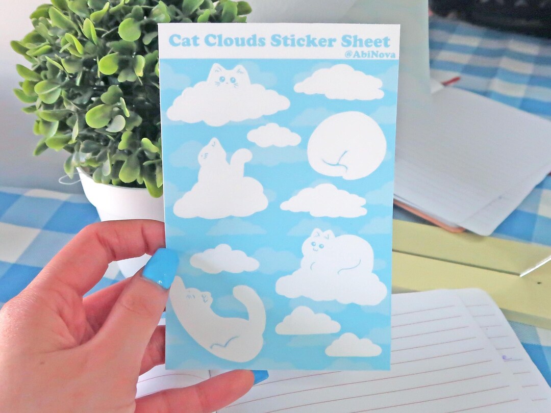 Cat Clouds Sticker Sheet ~ Cute Cat Stickers ~ Kawaii Sticker Sheet ...