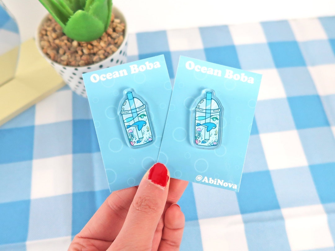 Ocean Boba Acrylic Pins ~ Boba Acrylic Pin L Adorable Pin ~ Bag ...