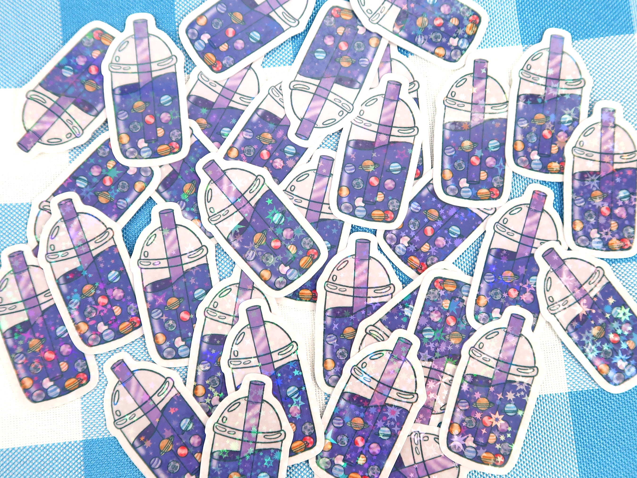 Holographic Space Boba Sticker Waterproof Vinyl Sticker - Etsy