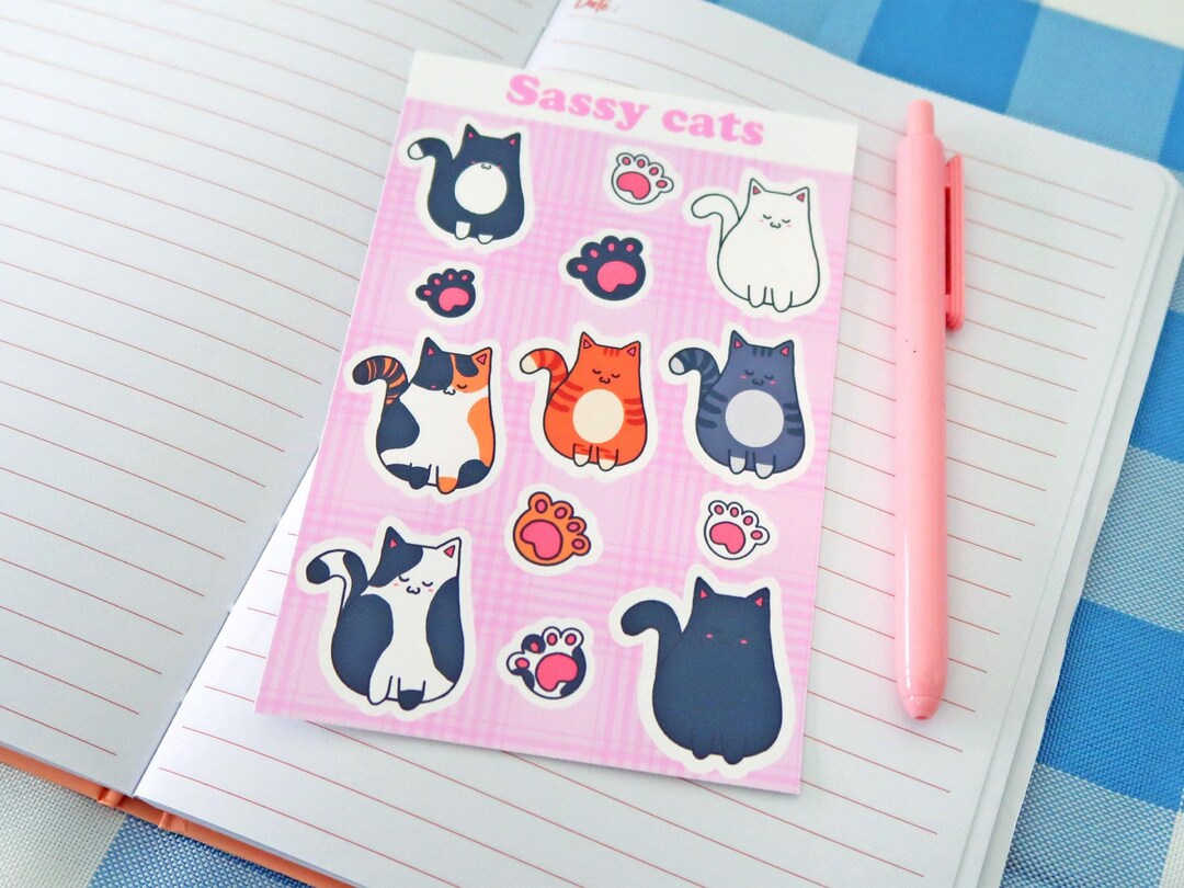 Sassy Cat Sticker Sheets ~ Cute Cat Stickers ~ Kawaii Cat Stationery ...