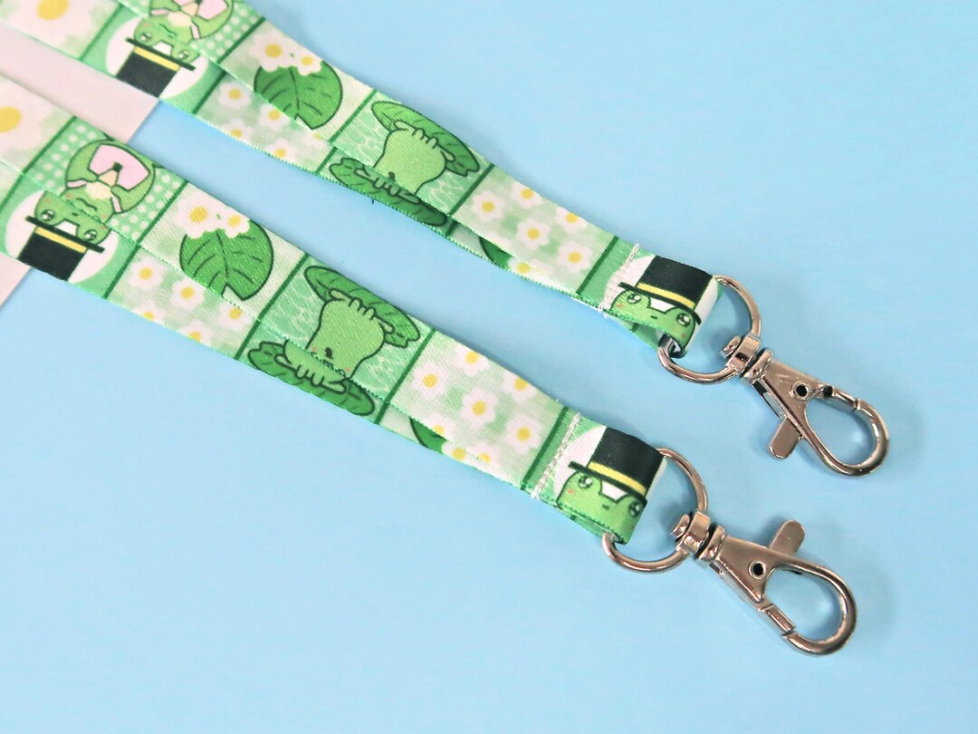 Flowers & Frogs Lanyard ~ Kawaii ID Badge Holder ~ Cute Work Lanyards ~ Lanyard Keychain ...