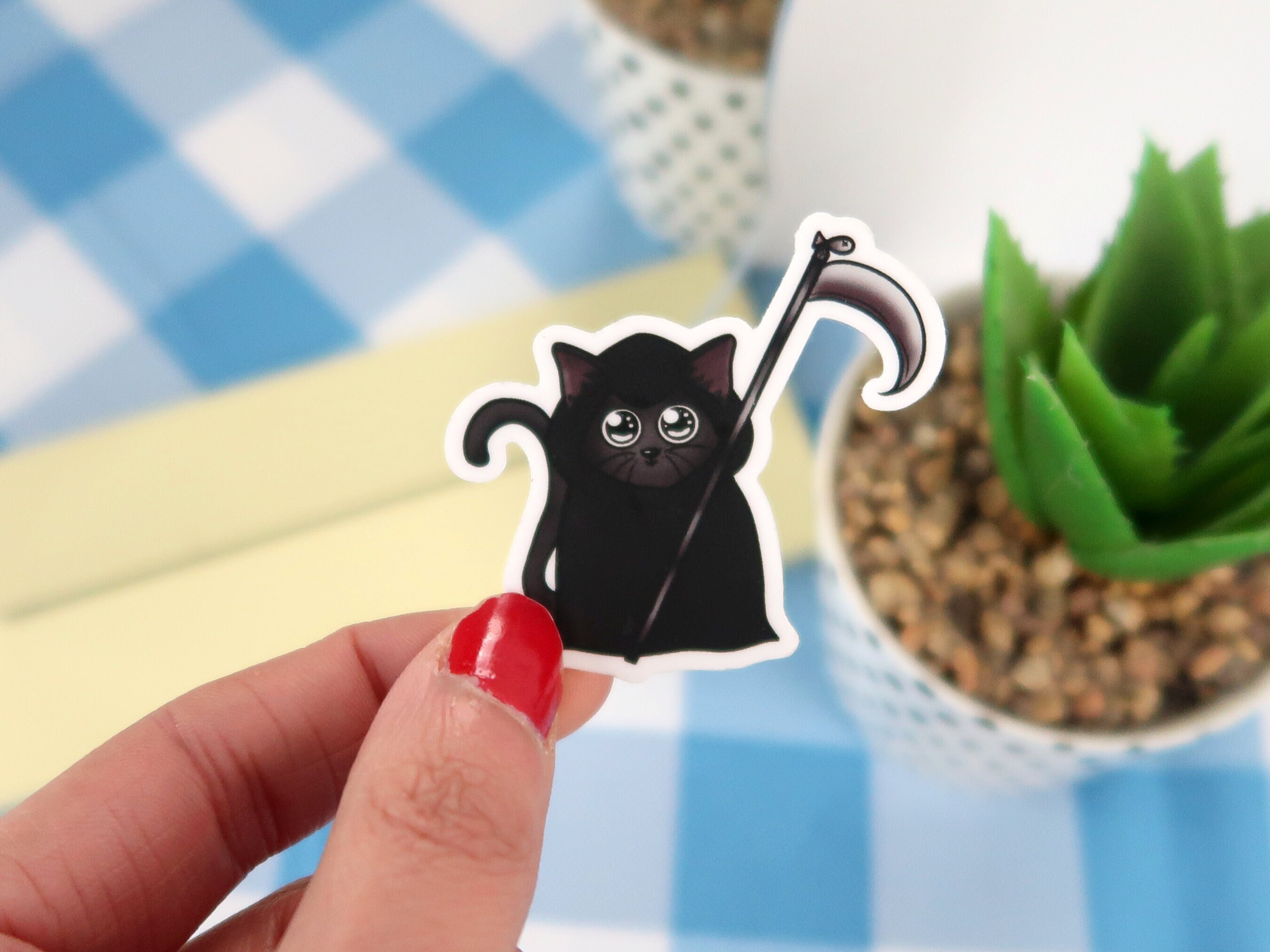 Cat Reaper Sticker Cute Black Cat Sticker Waterproof Die Cut Vinyl ...