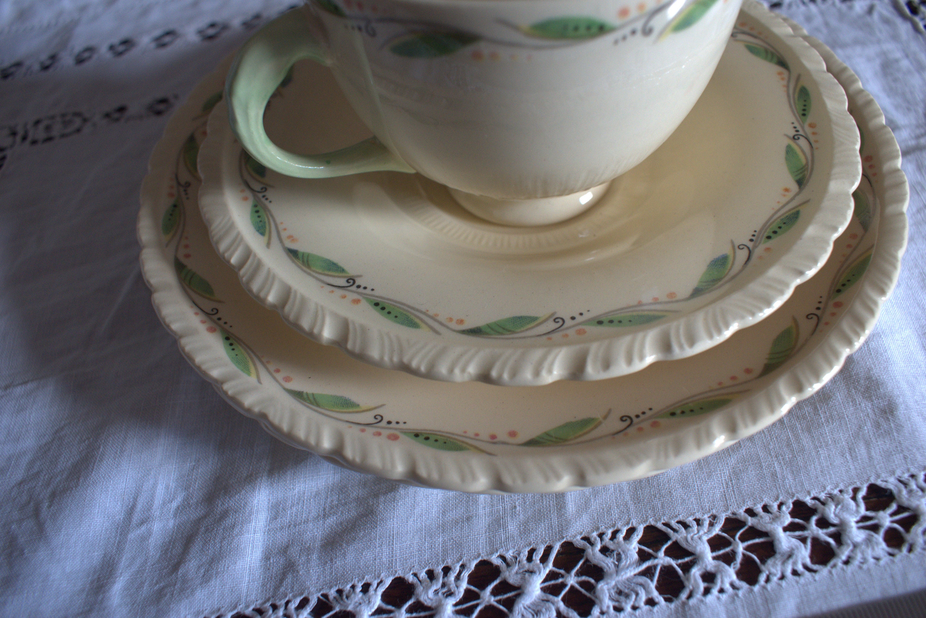 New Hall Pottery, Romney Pattern Quad - Set of Cup, Saucer and 2 Side ...