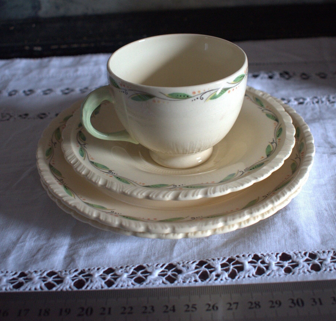 New Hall Pottery, Romney Pattern Quad - Set of Cup, Saucer and 2 Side ...