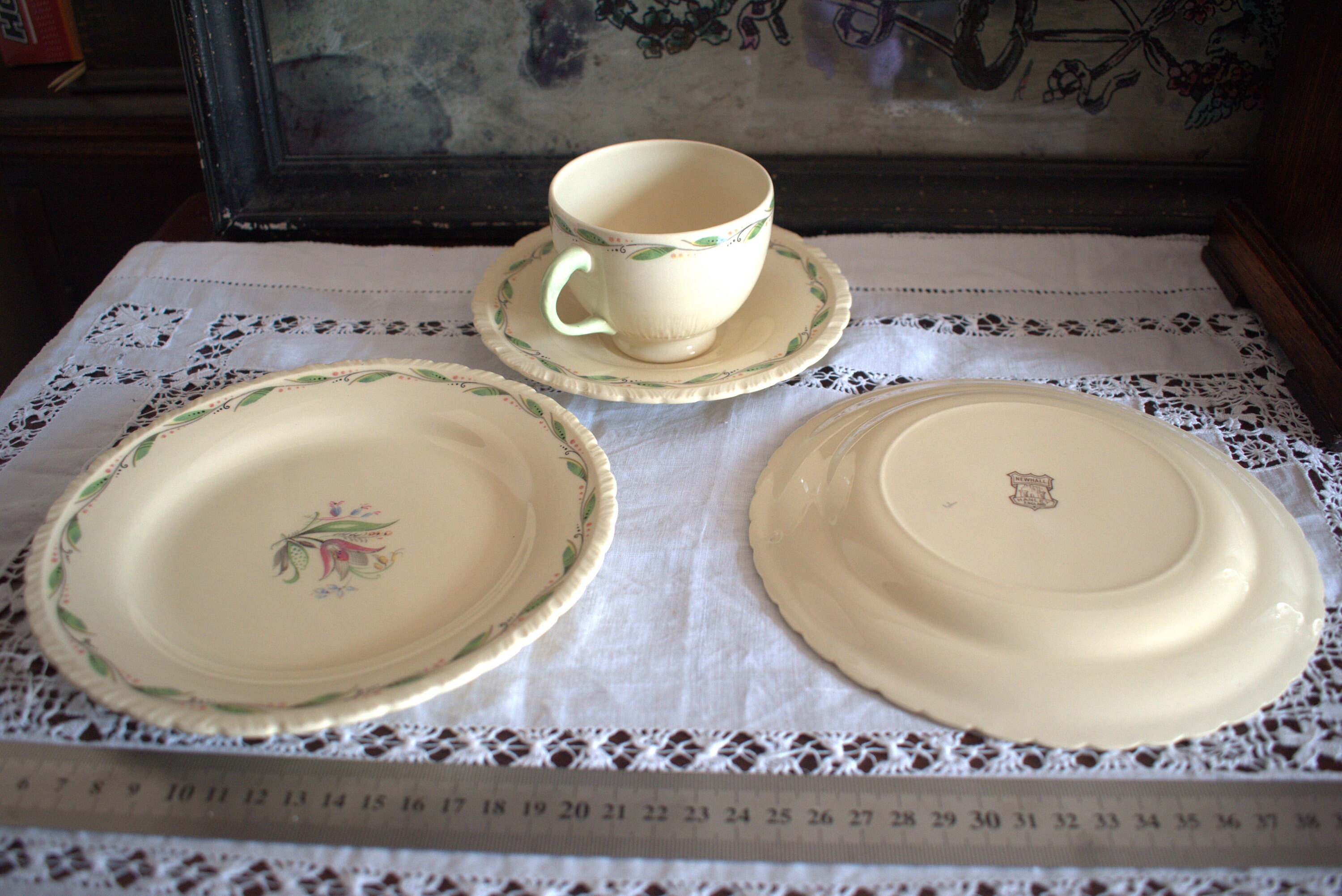 New Hall Pottery, Romney Pattern Quad - Set of Cup, Saucer and 2 Side ...