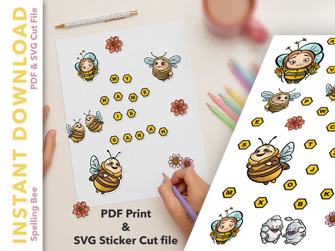 Spelling Bee Kids Stickers Alphabet Print & Cut Digital - Etsy