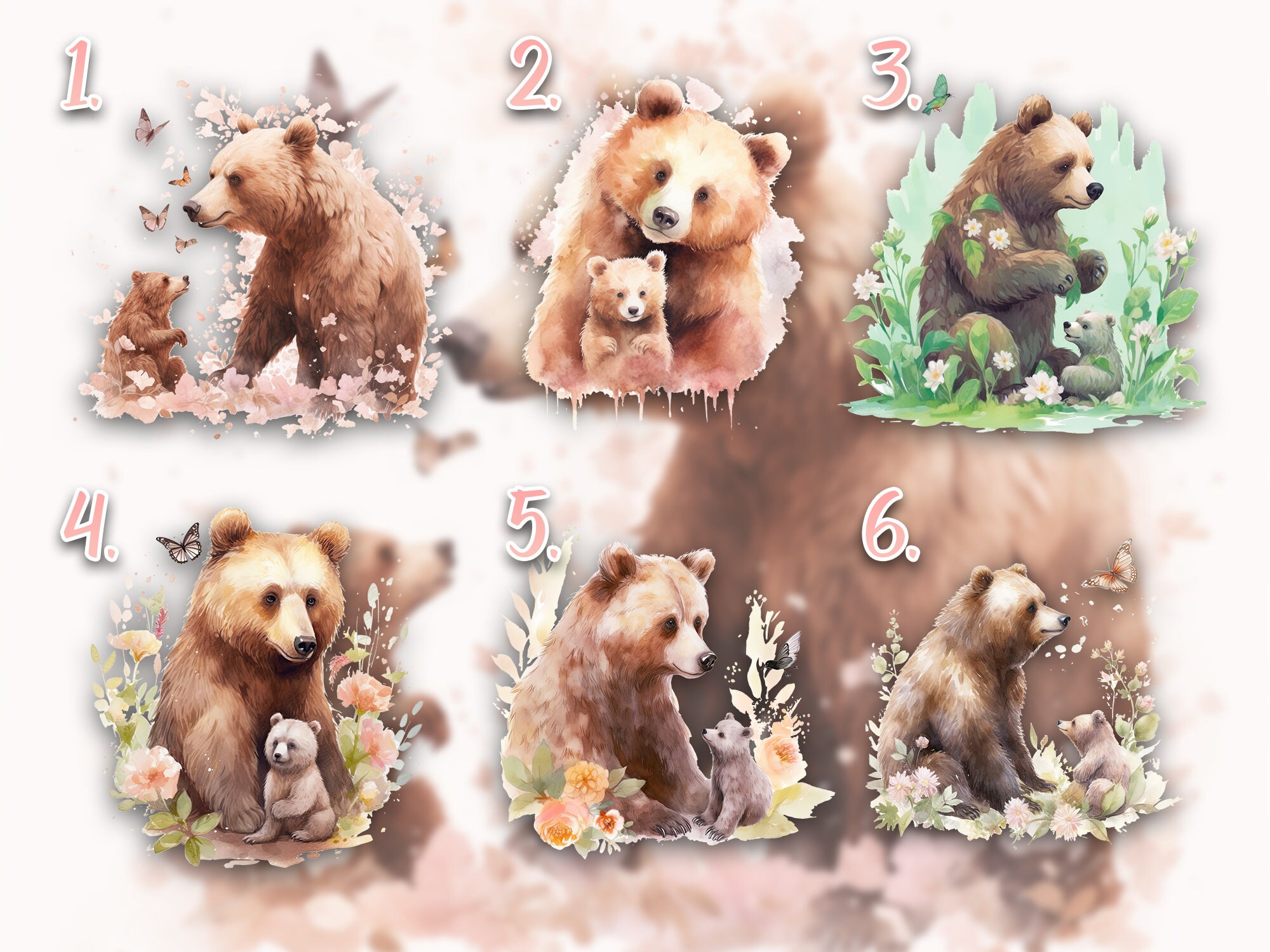 30 Momma Bear Baby Bear Bundle Watercolor Clipart, Summer Baby Bear ...