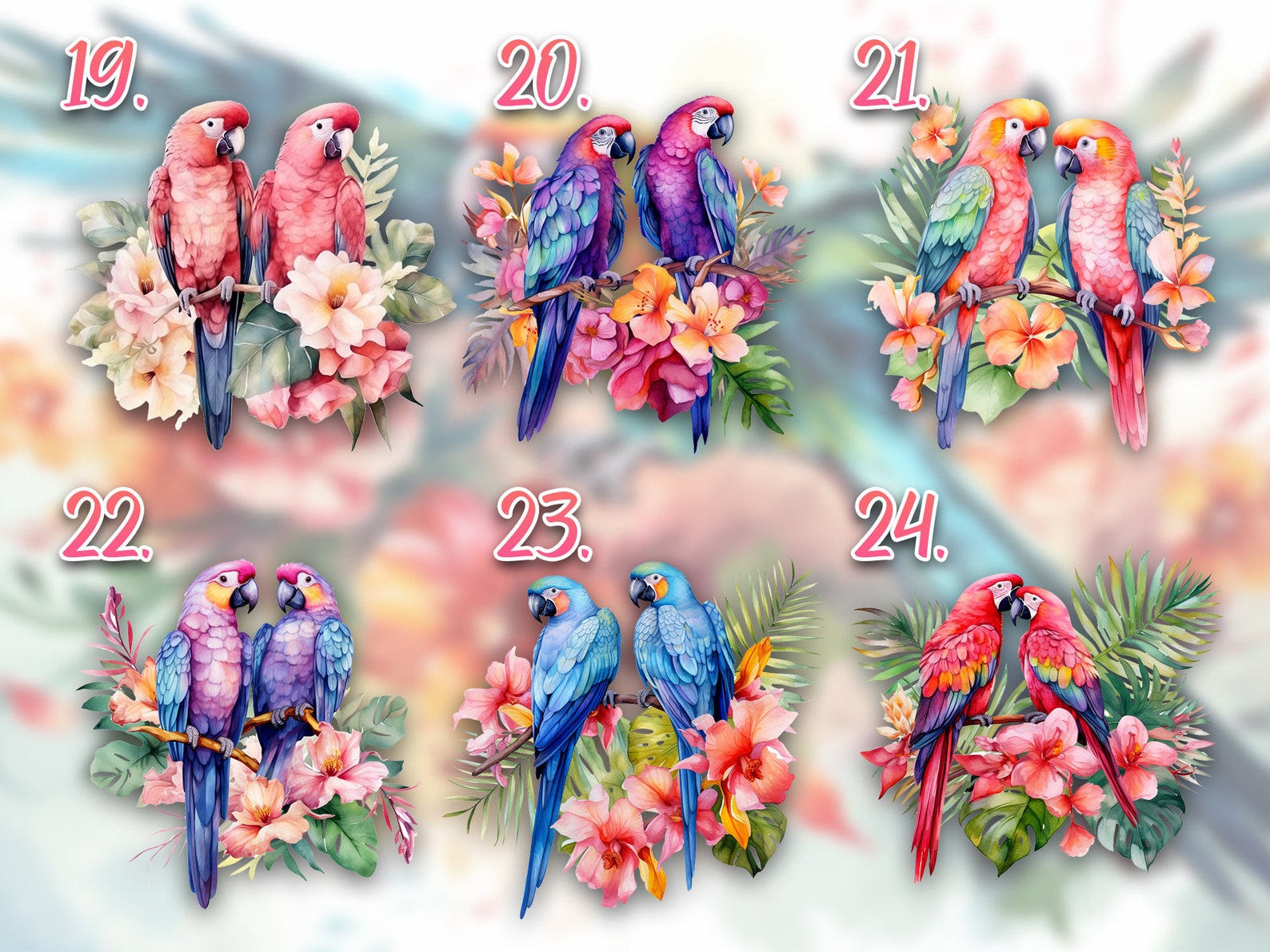 30 Watercolor Parrot PNG Parrot Bundle Parrot Clipart Tropical Birds ...
