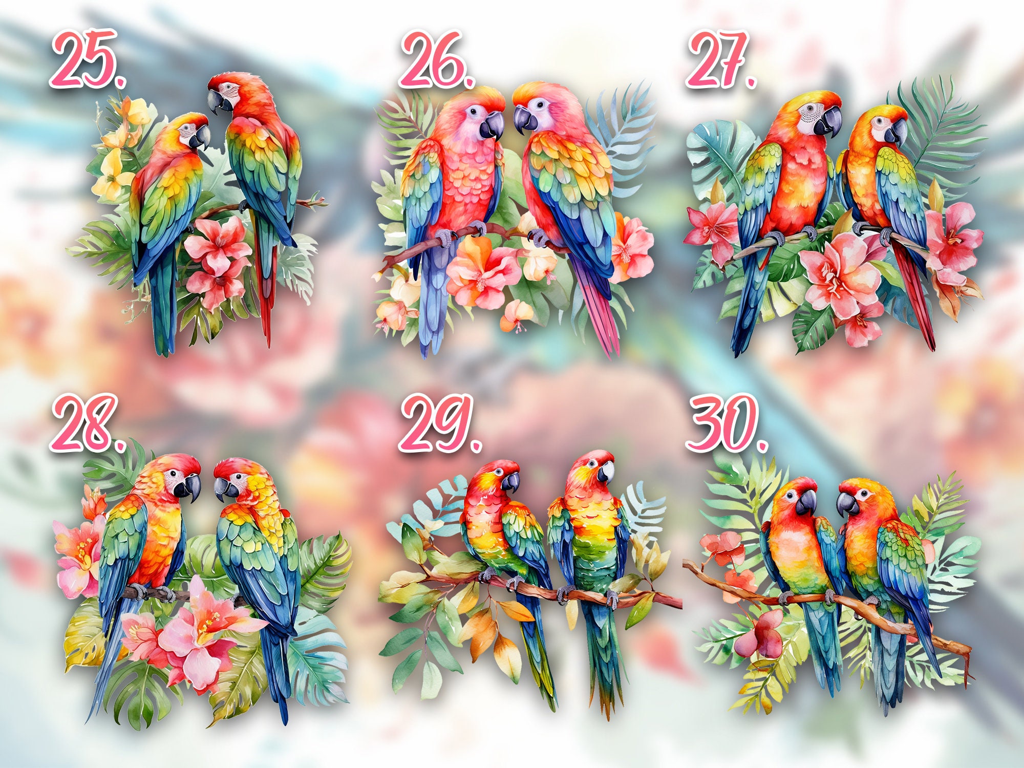 30 Watercolor Parrot PNG Parrot Bundle Parrot Clipart Tropical Birds ...