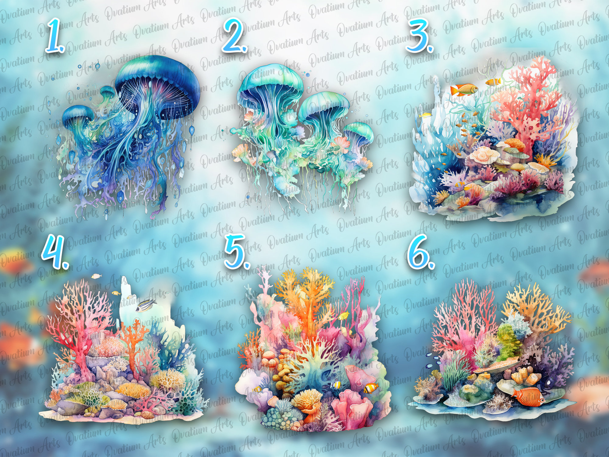 30 Watercolor Sea Creatures Underwater Clipart PNG Bundle Printable for ...
