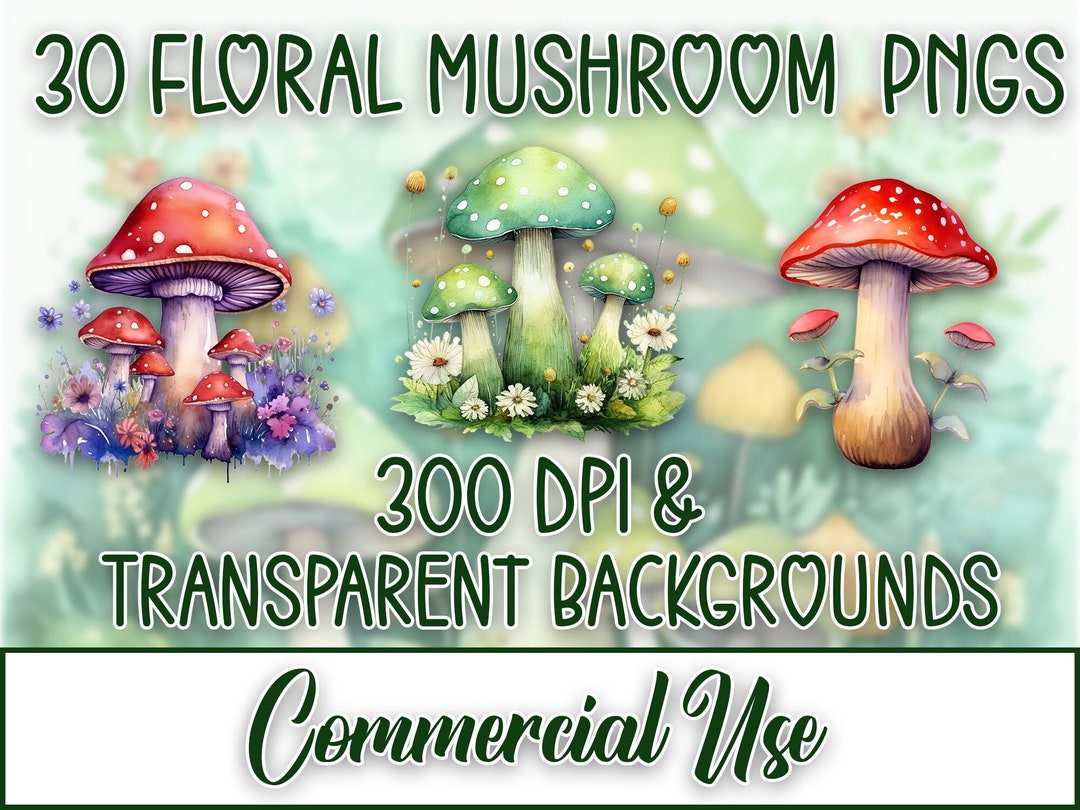 30 Floral Mushroom Watercolor Clipart Bundle | Fungi Artwork,printable ...