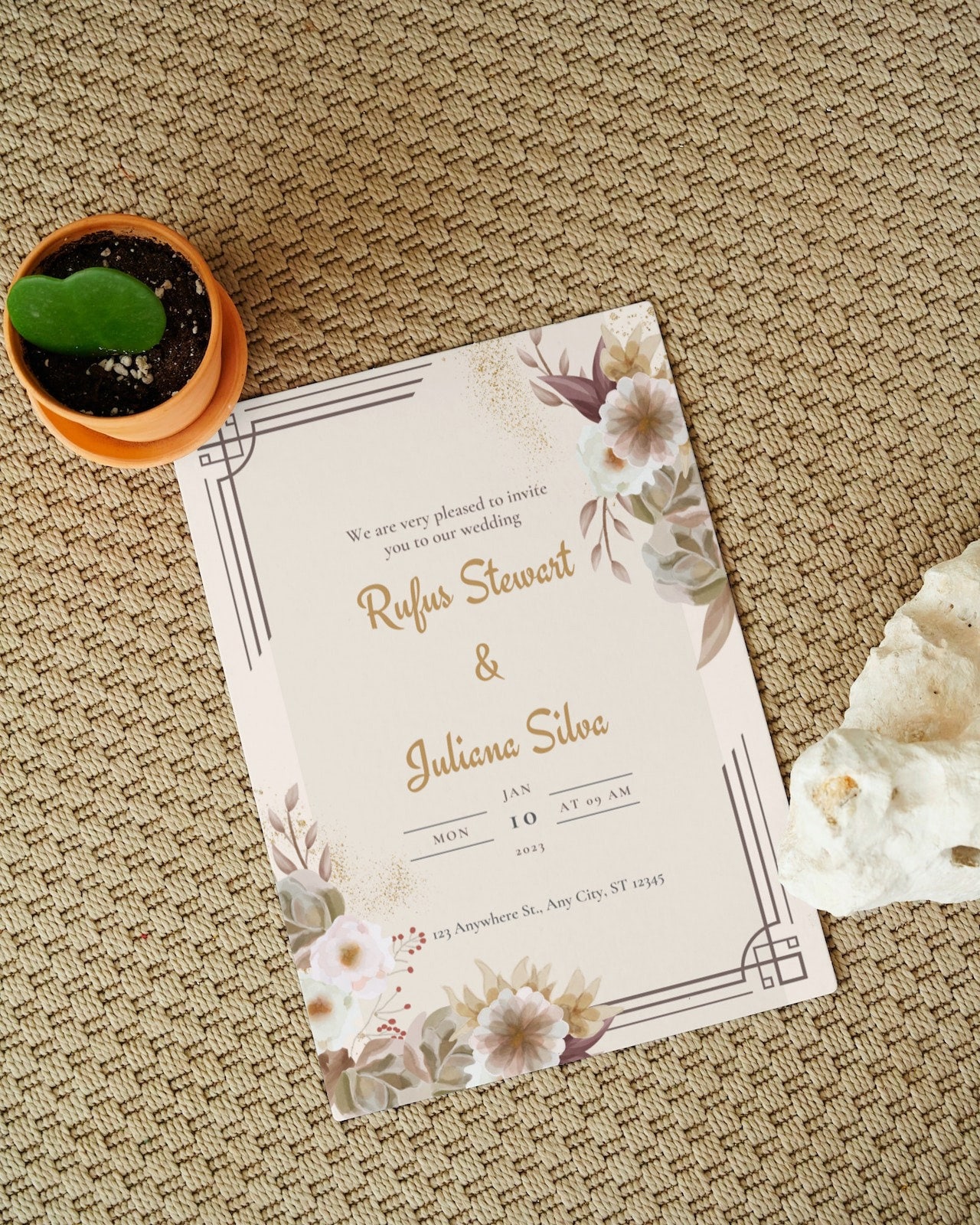 Floral Corner Border Elegant Wedding Invitation || Editable Wedding ...