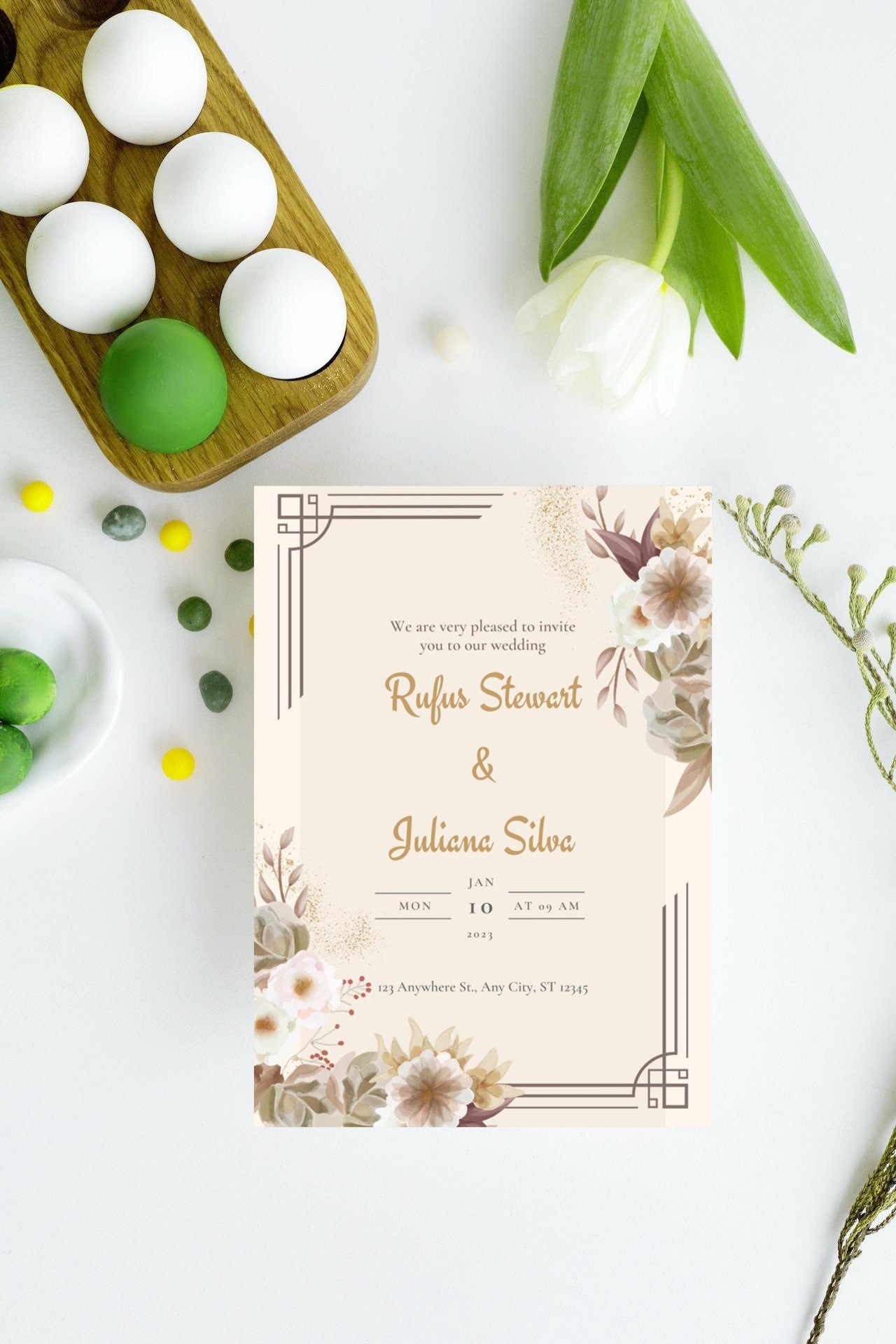 Floral Corner Border Elegant Wedding Invitation || Editable Wedding ...