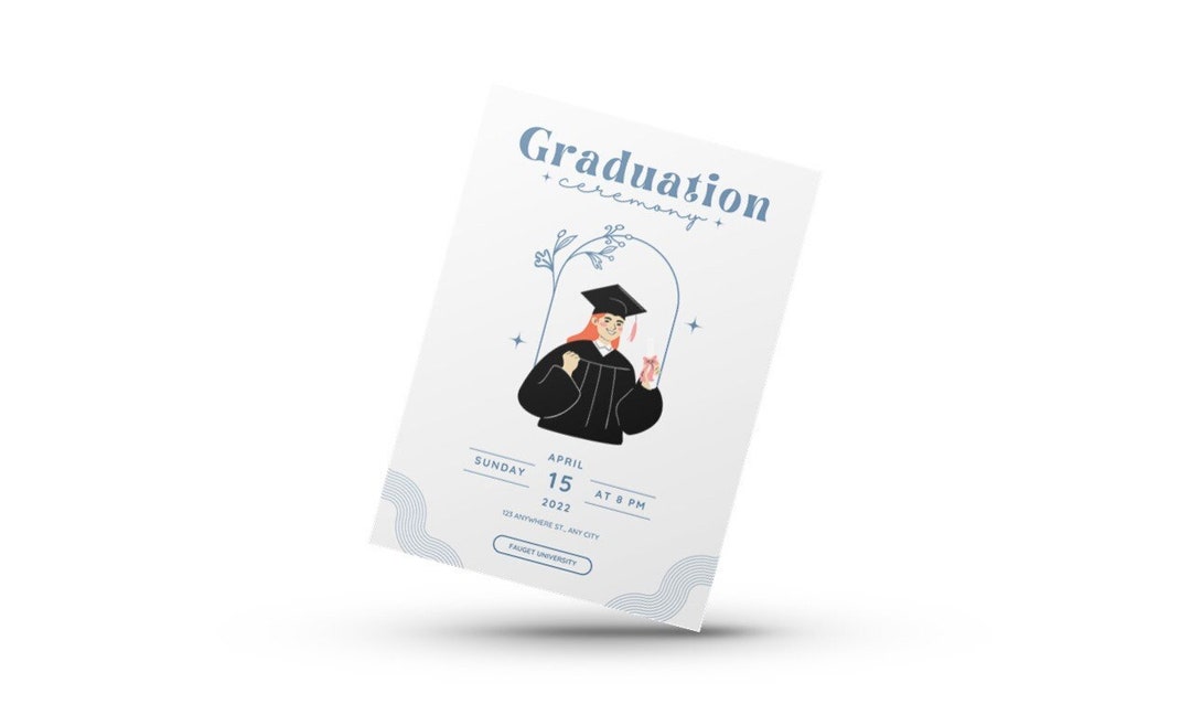 Blue White Illustrated Graduation Invitation | Graduation Editable ...