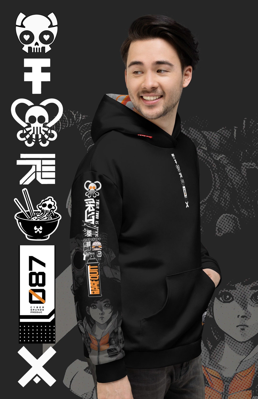Anime Techwear Fans Hoodie Japanese Harajuku Style Print Modern Subtle ...