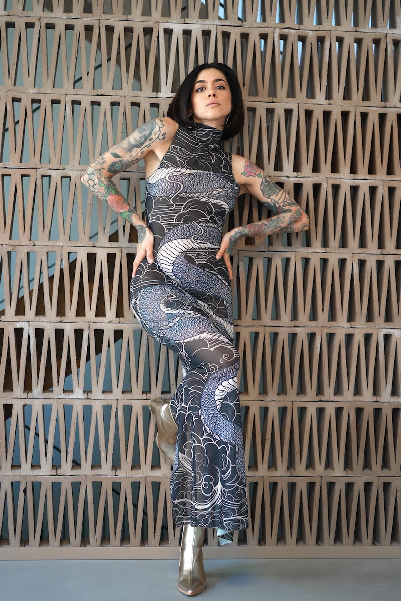 Dragon's Embrace Bodycon Sheer Mesh Dress, Revealing See Through Dress ...