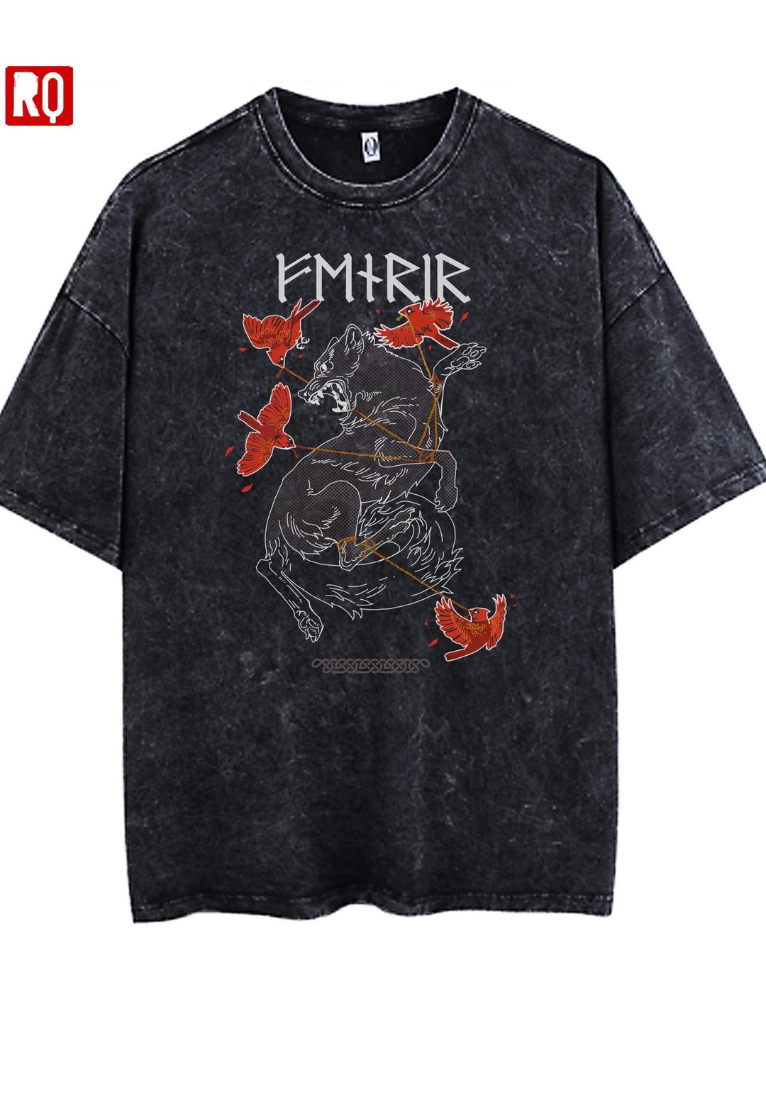 Wolf and the Cardinals Tee, a Nordic Pagan Art on a Thick Washed T ...