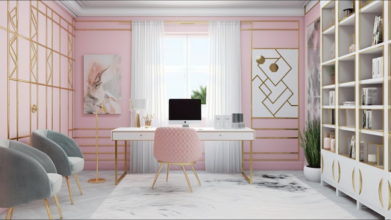 Zoom Virtual Background, Pink Office Background Backdrop, Digital Room ...