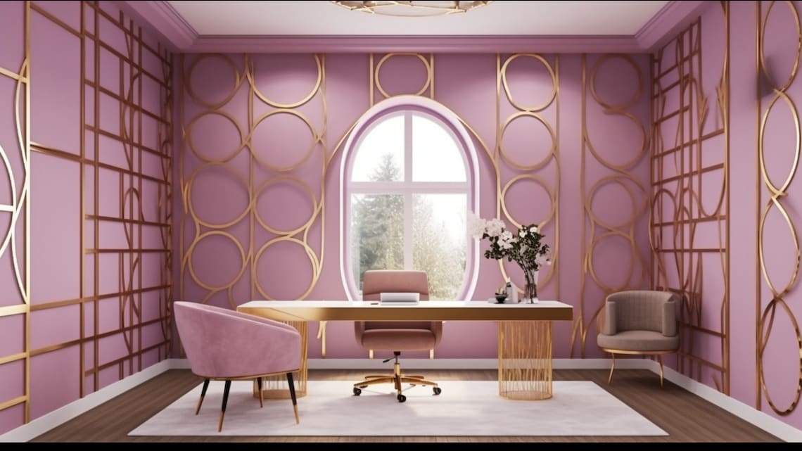 Zoom Virtual Background, Pink Office Background Backdrop, Digital Room ...