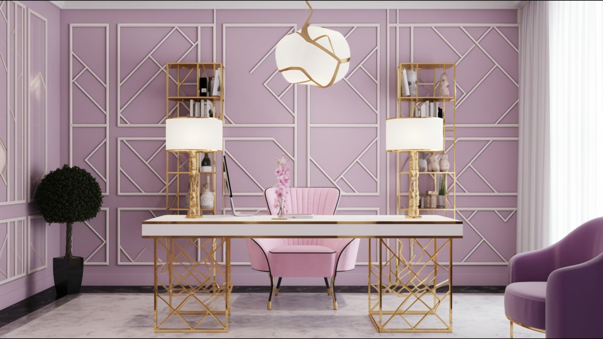 Zoom Virtual Background, Pink Office Background Backdrop, Digital Room ...