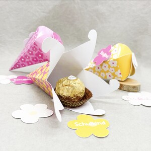 School Cone Template to Print - Set of 3 Flowers Pink Yellow Beige Gift ...
