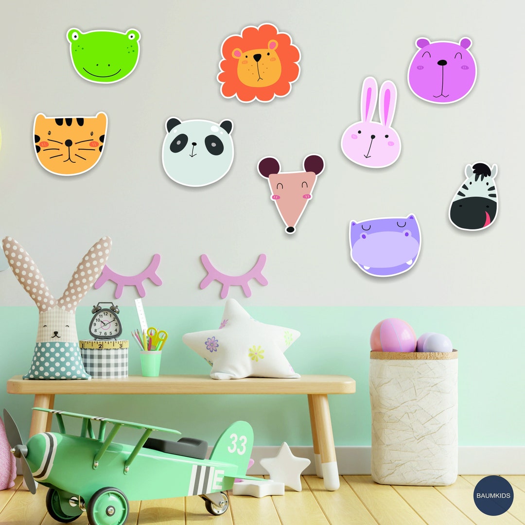 Wooden Colored Animals Wall Art, Set of 9 Wall Decoration Nursery ...