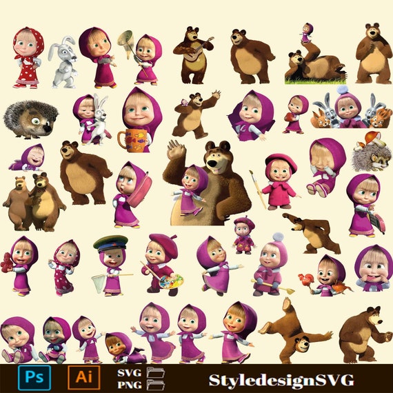 Masha and the Bear Clipart Masha SVG PNG Masha and the Bear - Etsy ...