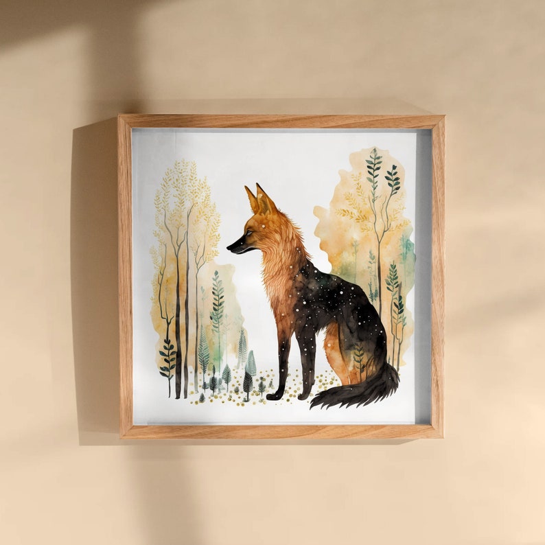 Sitting Maned Wolf Poster Print Fox in Forest Watercolour Wall Art ...