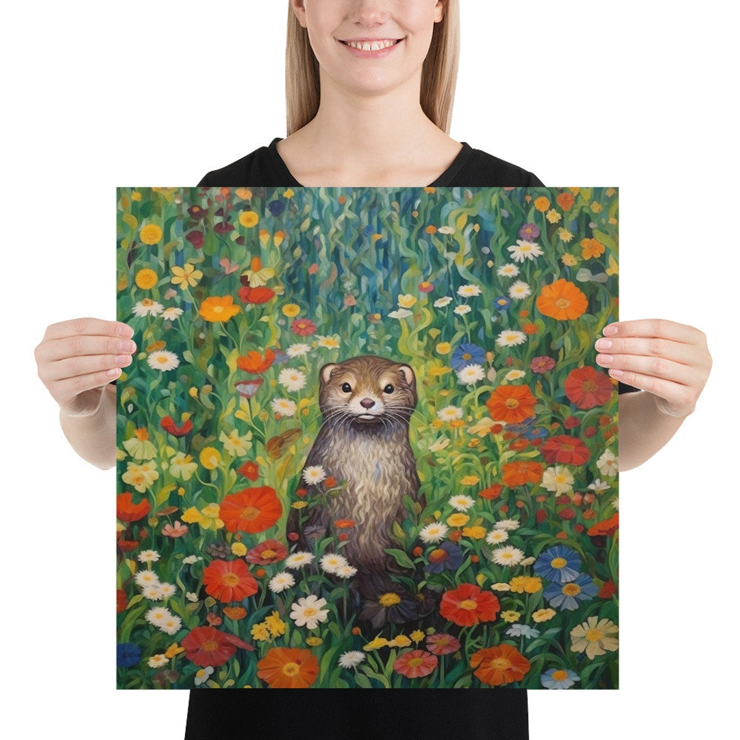 Otter Poster Print: Wildflower Meadow - Magical Forest Art - Etsy