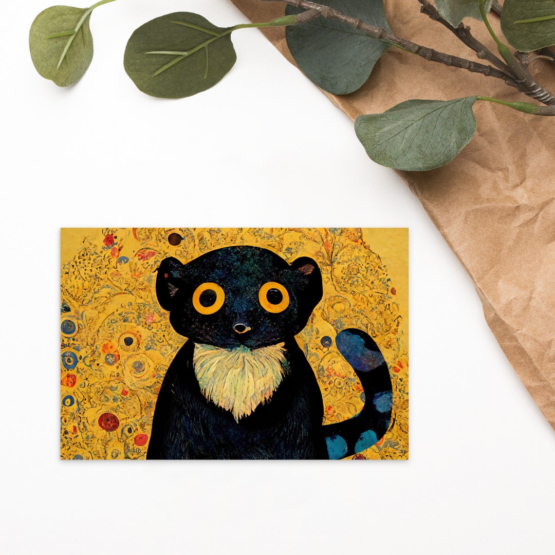 Ringtail Lemur Note Card, Cute Animal Artwork (blank Inside) - Etsy