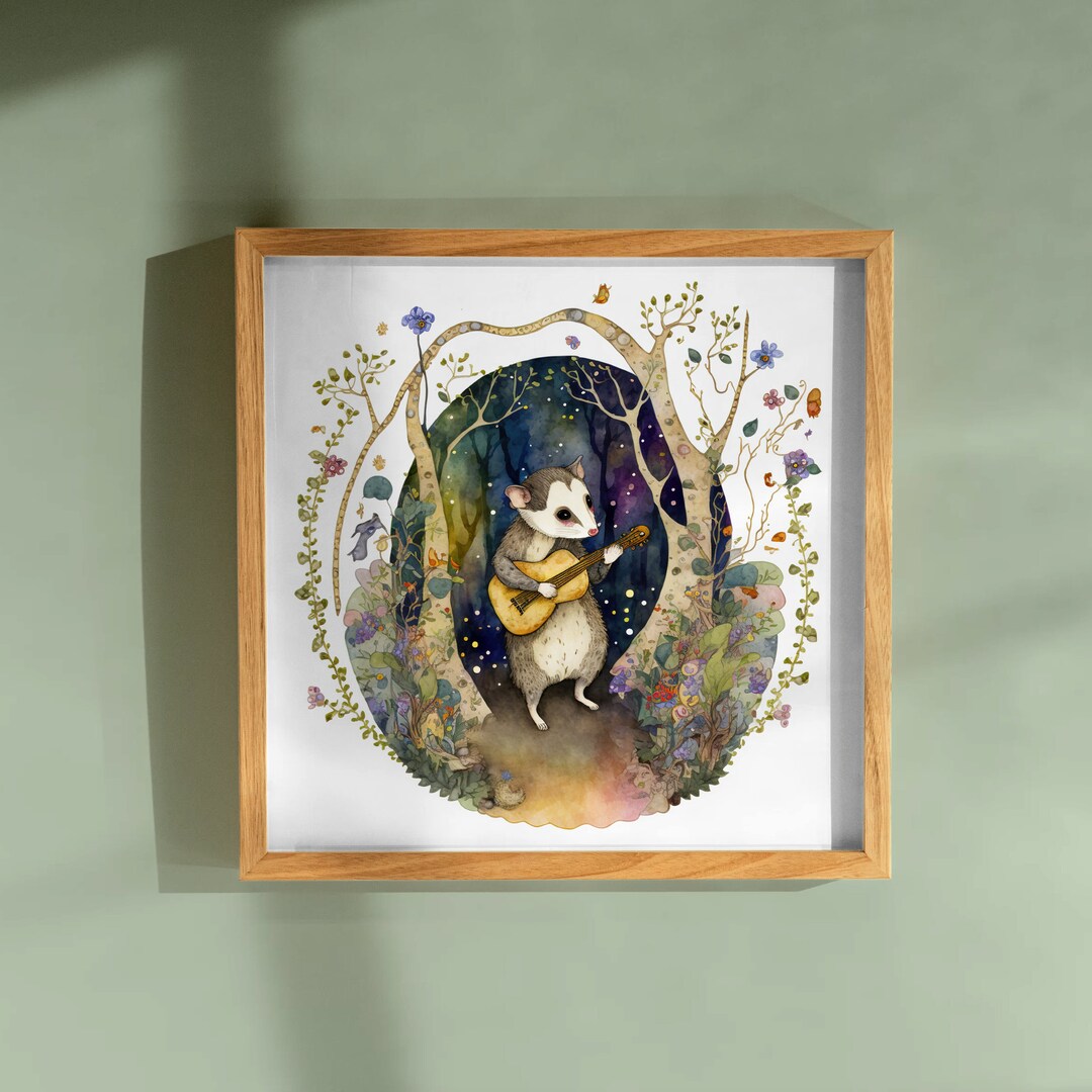 Possum Musician Poster Print - Animal Wall Art - Opposum Playing Guitar ...