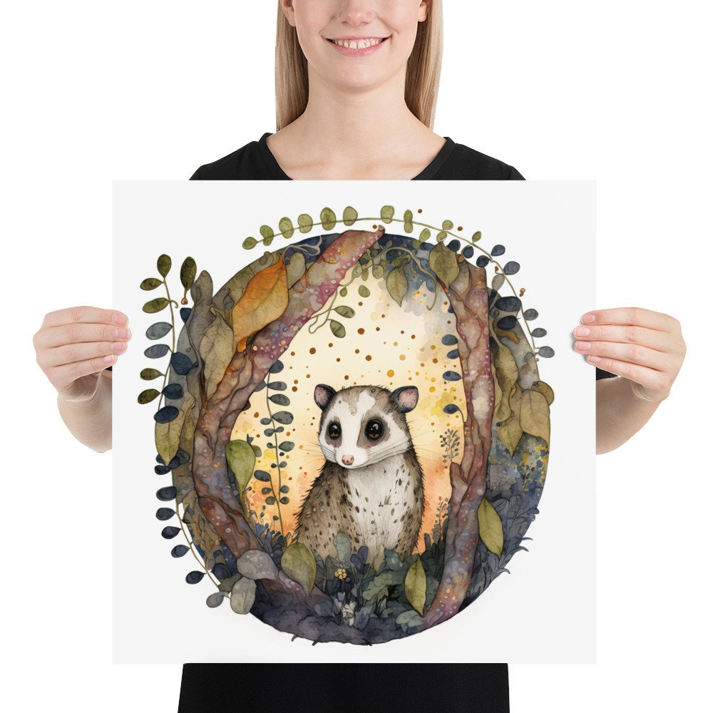 Cute Possum Poster Print - Animal Wall Art - Opposum in Woodland ...