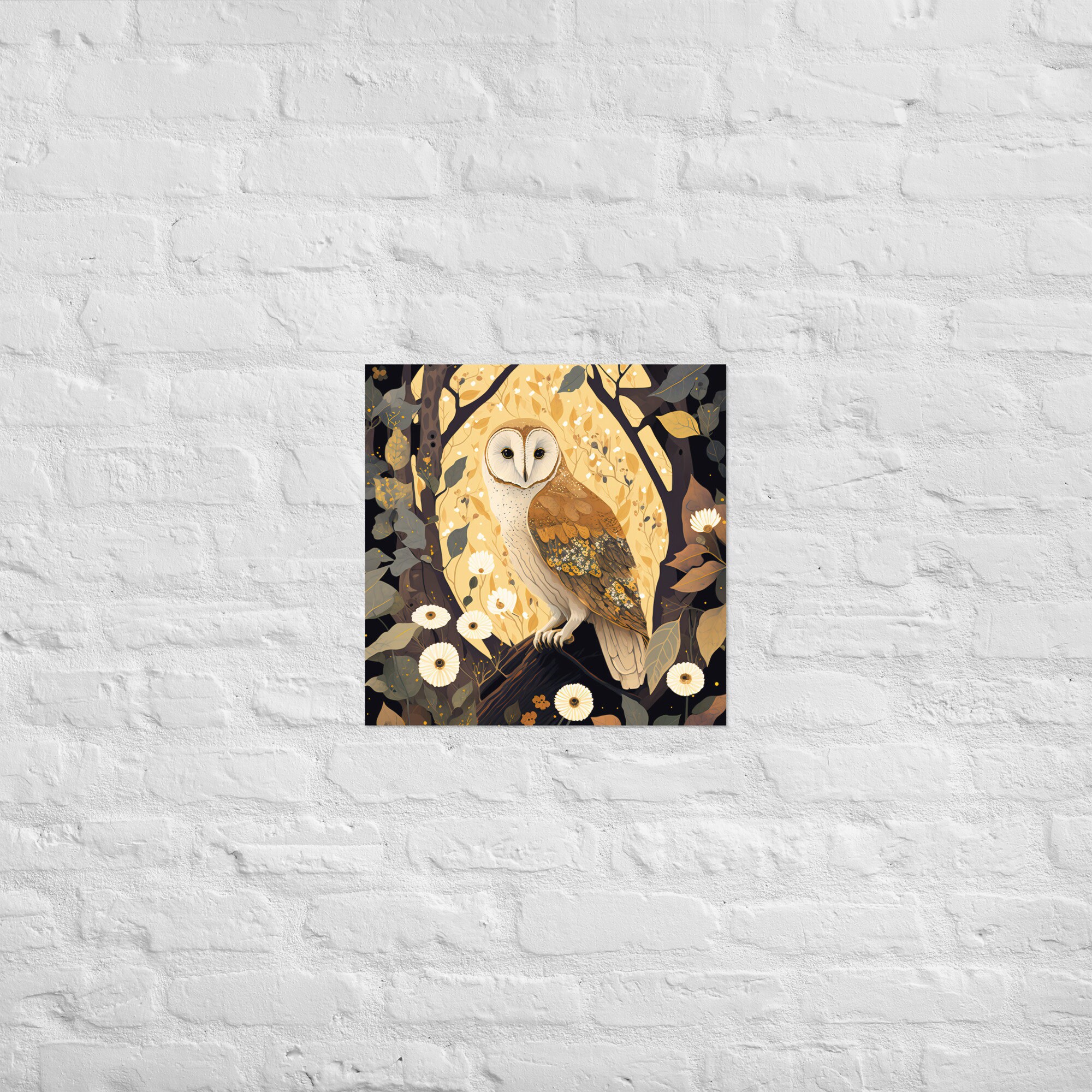 Barn Owl Poster Print - Gold Bird Wall Art - Illustration Décor Screech ...