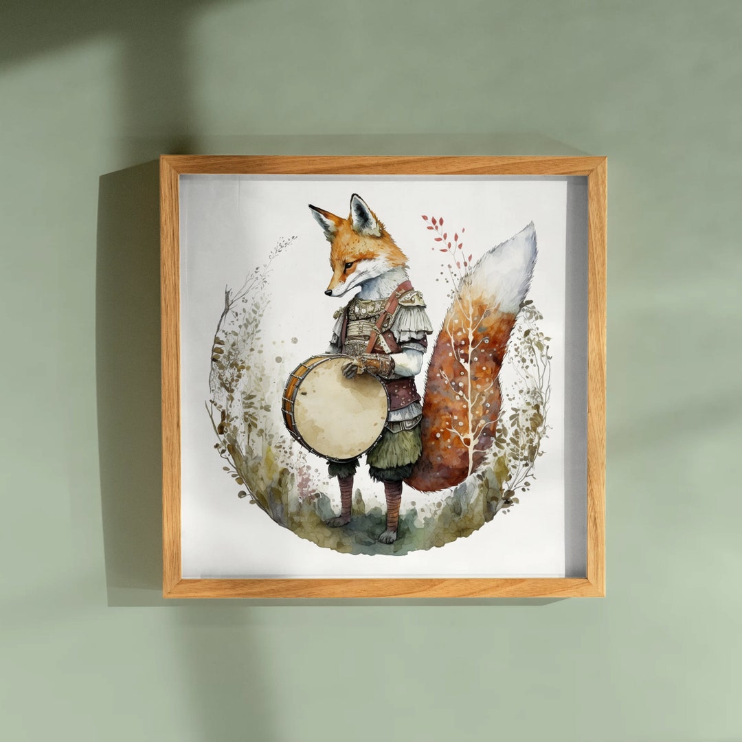 Fox Drummer Poster Print Animal Wildlife Wandkunst Foxy Bard Fantasy ...
