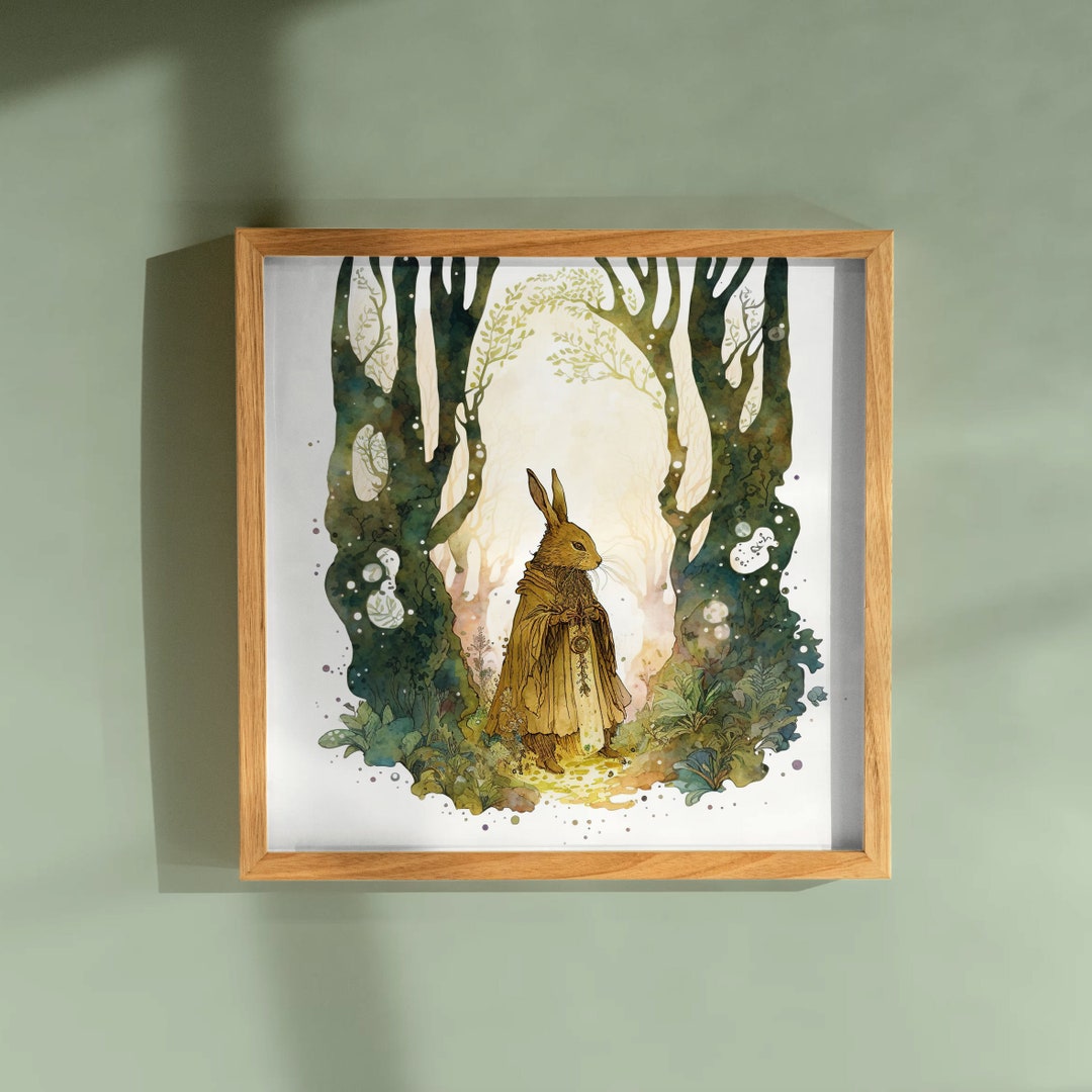Fantasy Rabbit Poster, Druid Hare in Forest Robes (watercolor Art) - Etsy