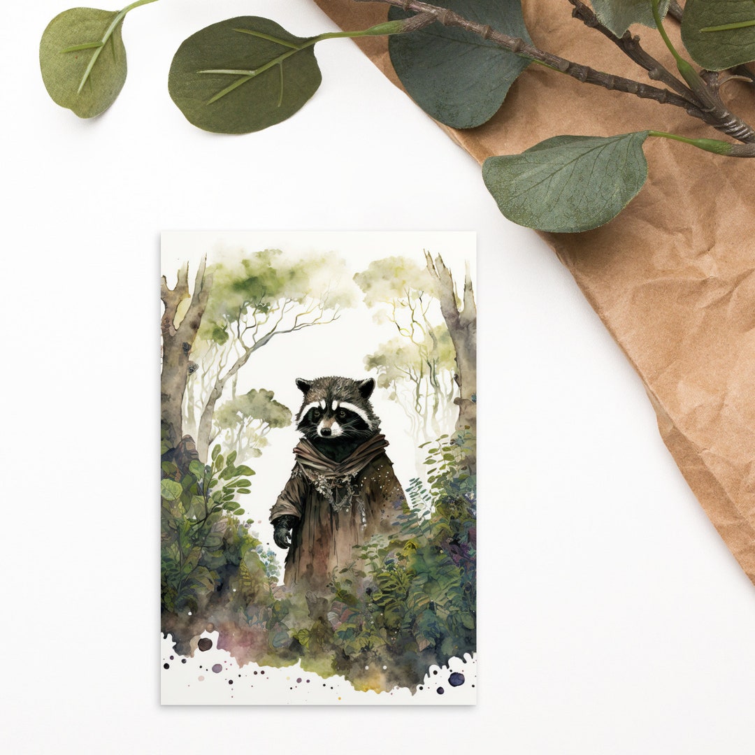 Raccoon Occultist Postcard - Fantasy Raccoons Post Card - Dungeons ...