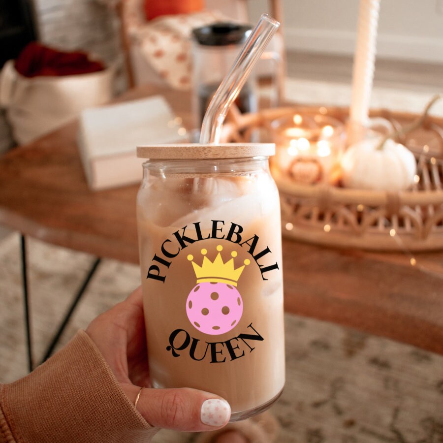 Pickleball Queen Glass Can Tumbler With Lid and Straw, 16oz Pickleball ...