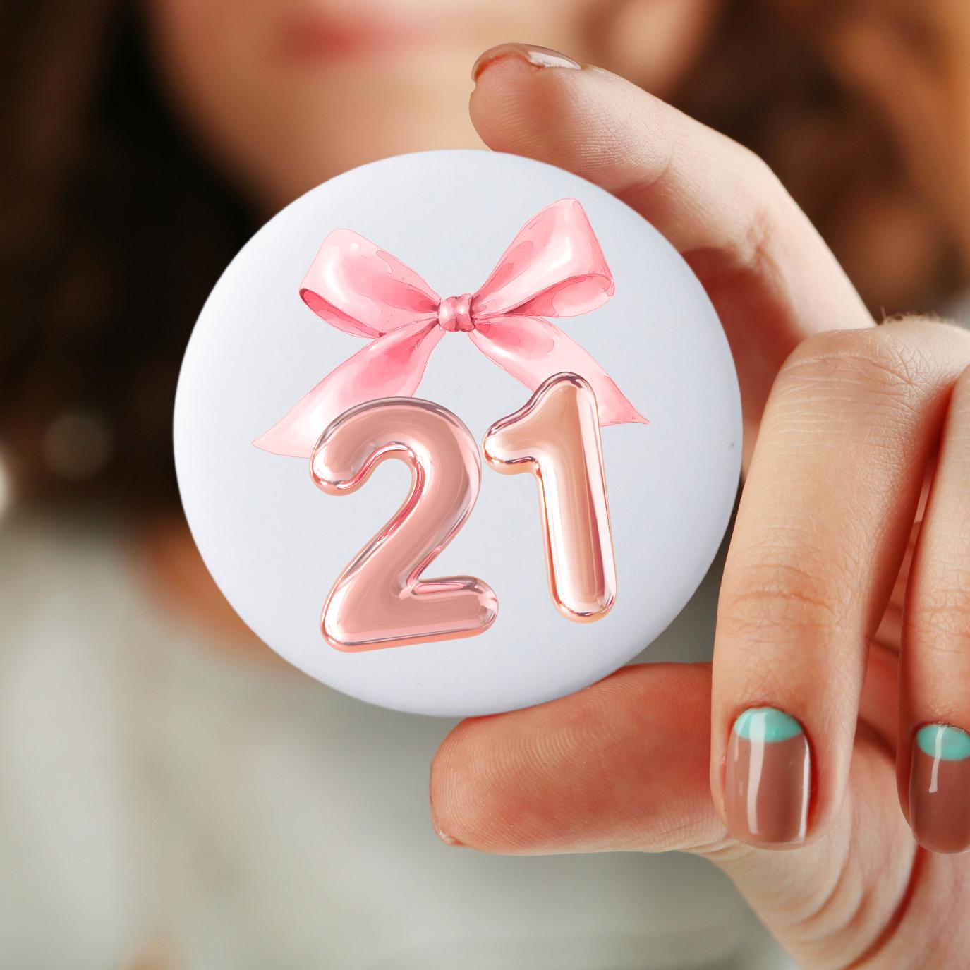 21st Birthday Pink Bow Custom Pin Button, Personalized Badge for ...